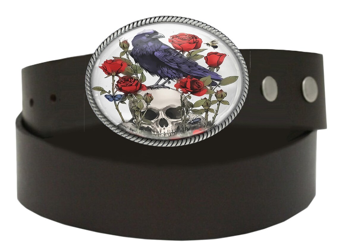 Memento Mori Belt Buckle Raven and Skull Gothic Antique - Etsy