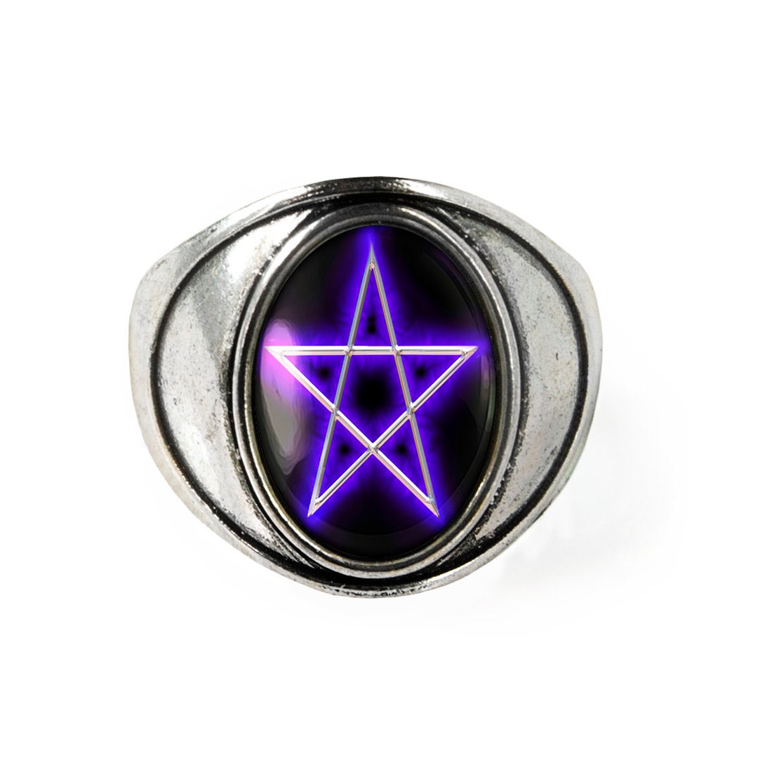 Pentagram Gothic Purple Horror Pentacle Glass Antique Silver Ring S7 - Etsy