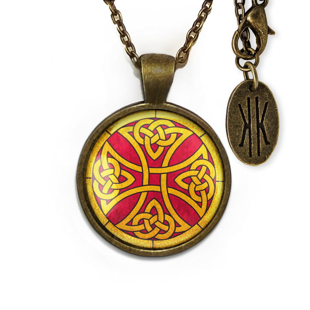 Antique Bronze Celtic Irish Cross Knot Stained Glass Design Pendant ...