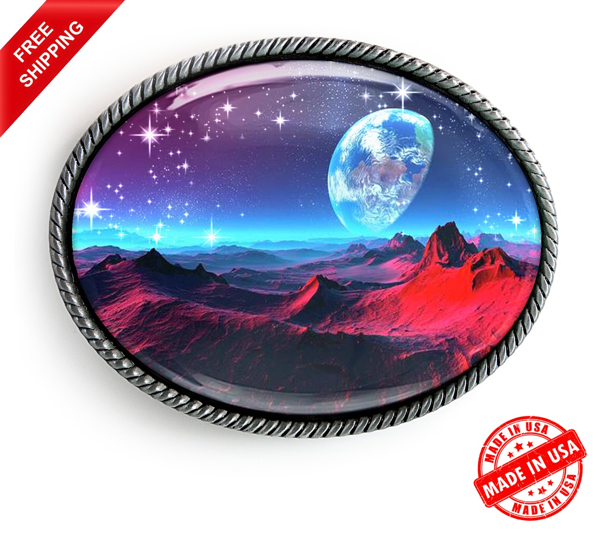 Sci-fi Belt Buckle Alien Fantasy Landscape Handmade Silver - Etsy