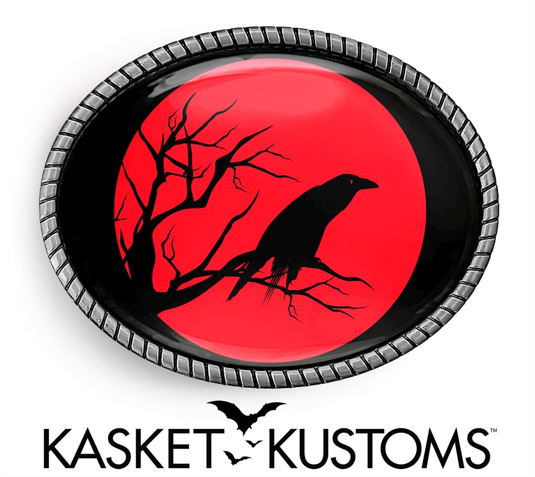 Raven Belt Buckle - Crow Silhouette Horror Halloween Handmade Oval Belt ...