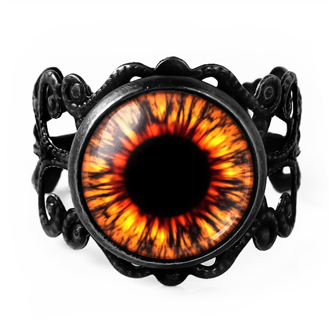 Demon Eyeball Ring - Red Monster Eye Filigree Ring - BLACK-SILVER ...