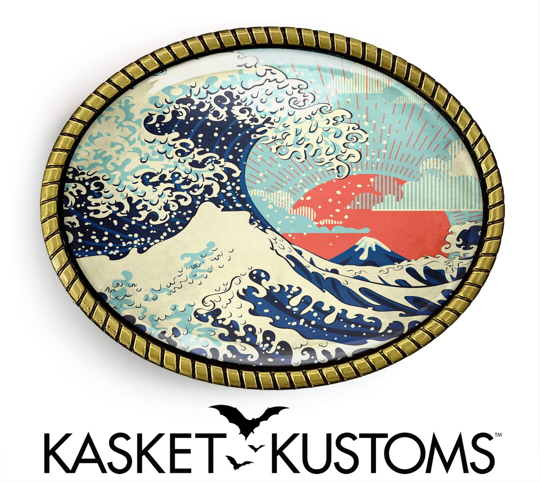 Tsunami Belt Buckle - Stylized Japanese Art Handmade Oval Buckle - 503 ...