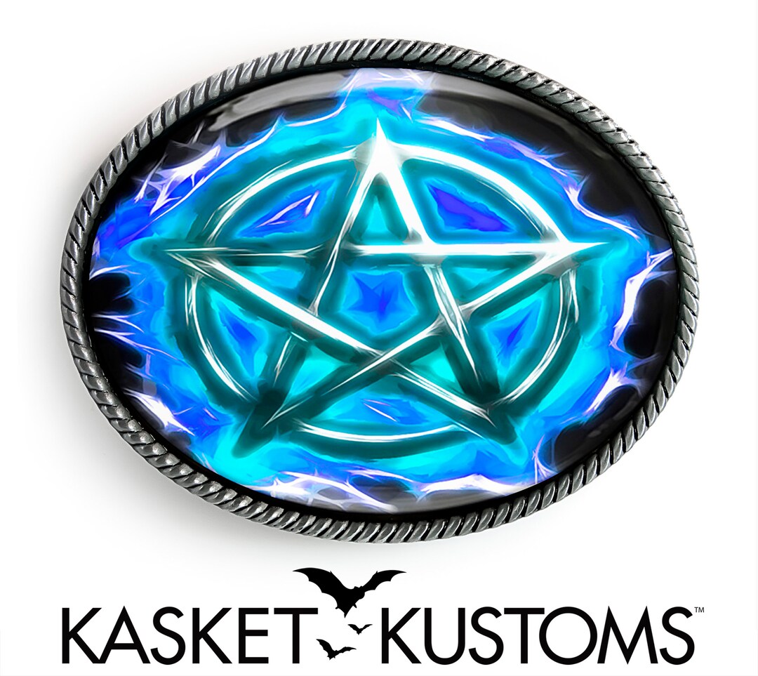 Blue Flaming Pentagram Belt Buckle - Gothic Occult Pentacle Buckle ...