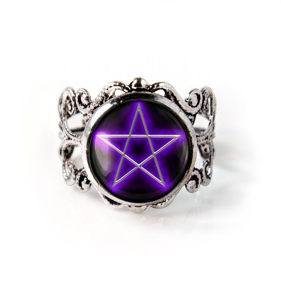 Gothic Purple Pentagram Antique Silver Filigree Satanic Ring - Etsy