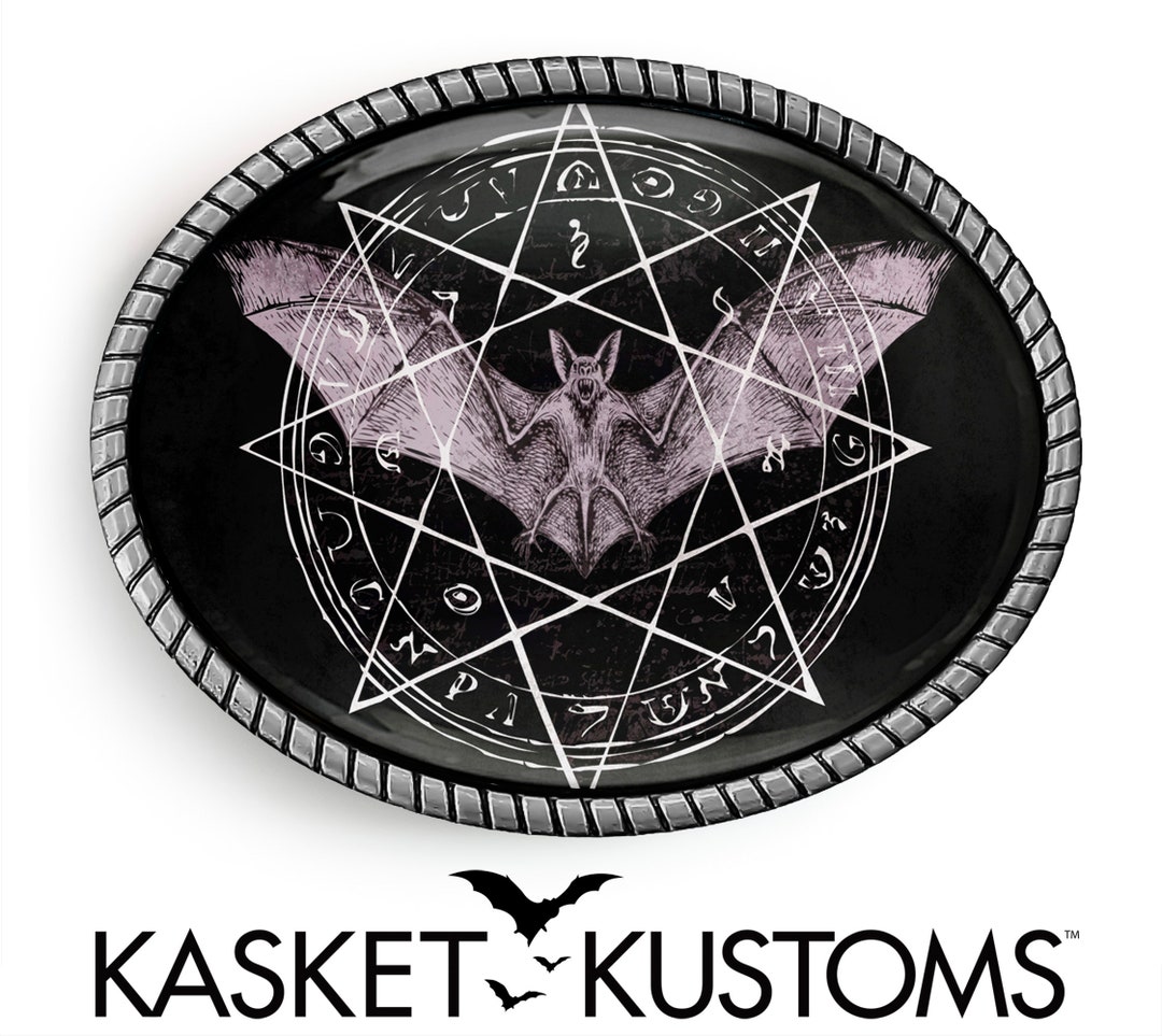 Occult Bat Belt Buckle - Gothic Esoteric Pentagram Symbol Silver or ...