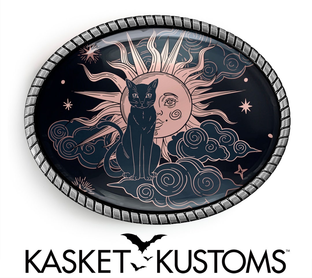 Mystic Cat Belt Buckle - Dark Celestial Sun & Stars Silver or Gold ...