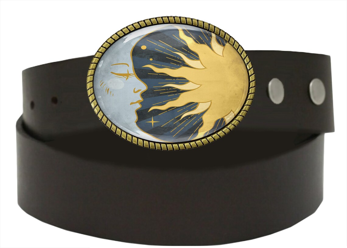 Sun and Moon Belt Buckle - Celestial New Age Art Gold or Silver Buckle ...