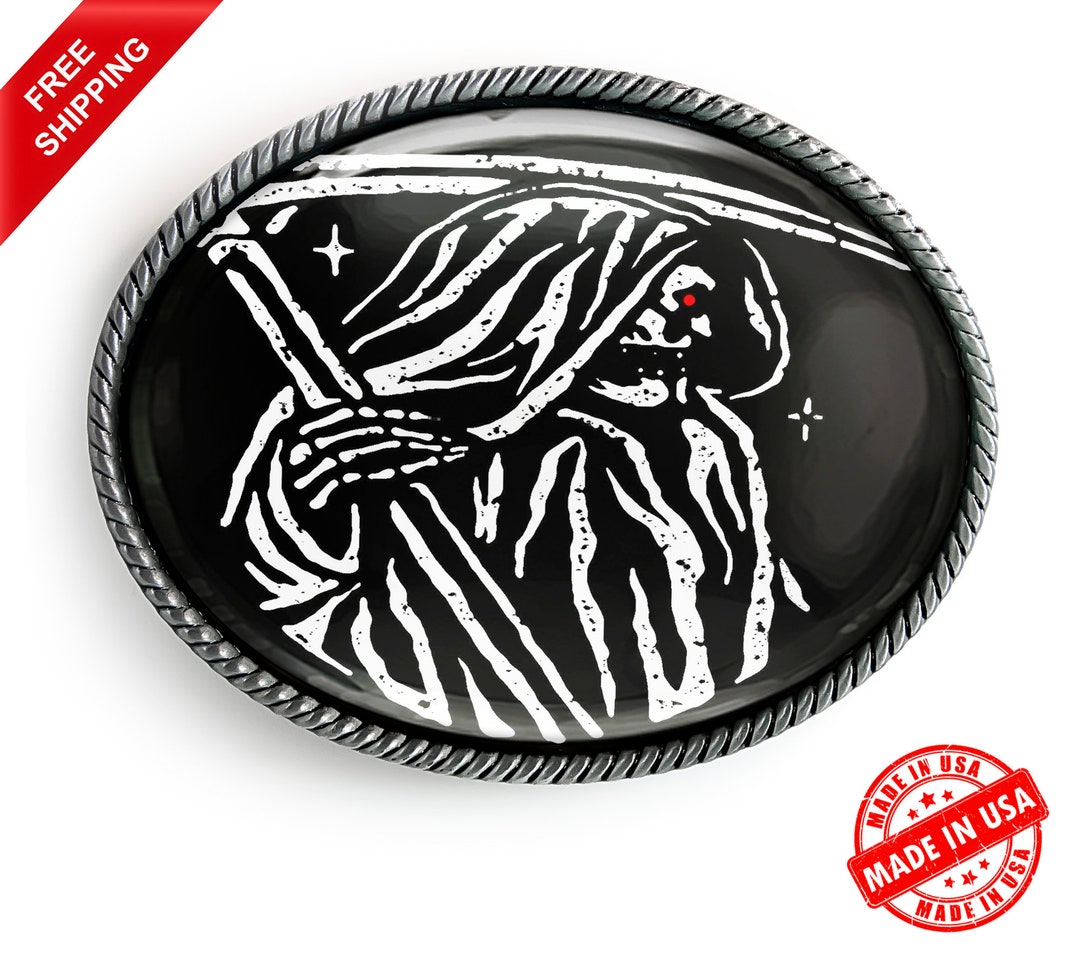 Grim Reaper Belt Buckle Gothic Death Skeleton Handmade - Etsy
