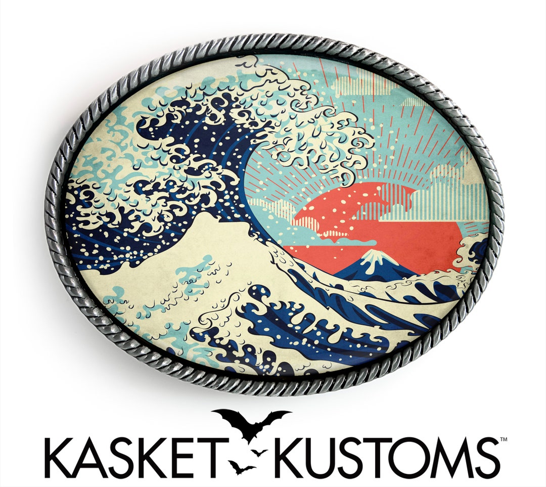 Tsunami Belt Buckle Stylized Japanese Art Handmade Oval Buckle 503 - Etsy