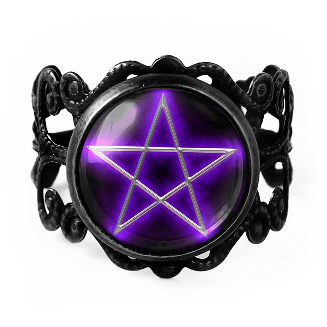 Purple Pentagram Ring - Gothic Occult Pentacle Filigree Jewelry - 105 ...