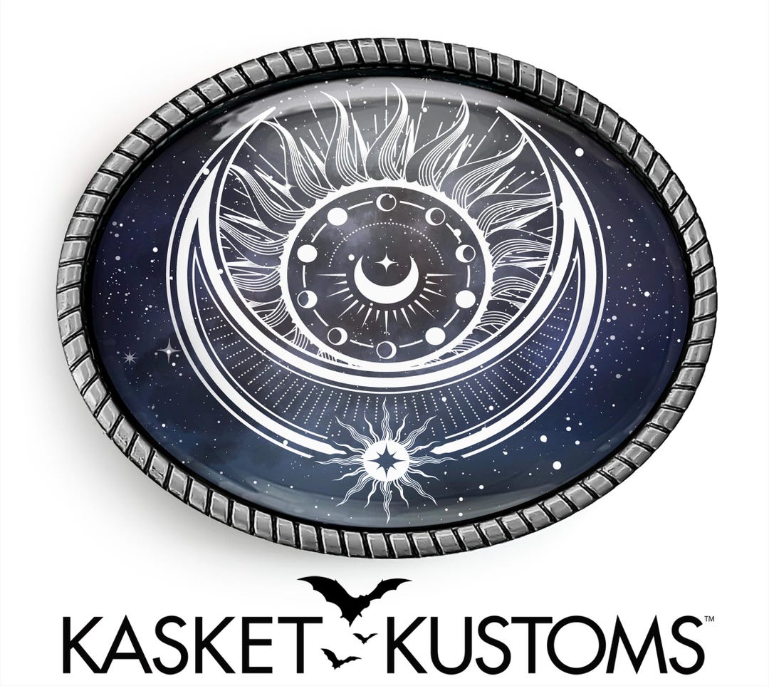 Sun and Moon Belt Buckle - Celestial Boho Art Handmade Oval Belt Buckle ...