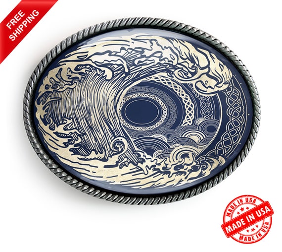Tsunami Belt Buckle Ornate Ocean Wave Tattoo Art Handmade | Etsy