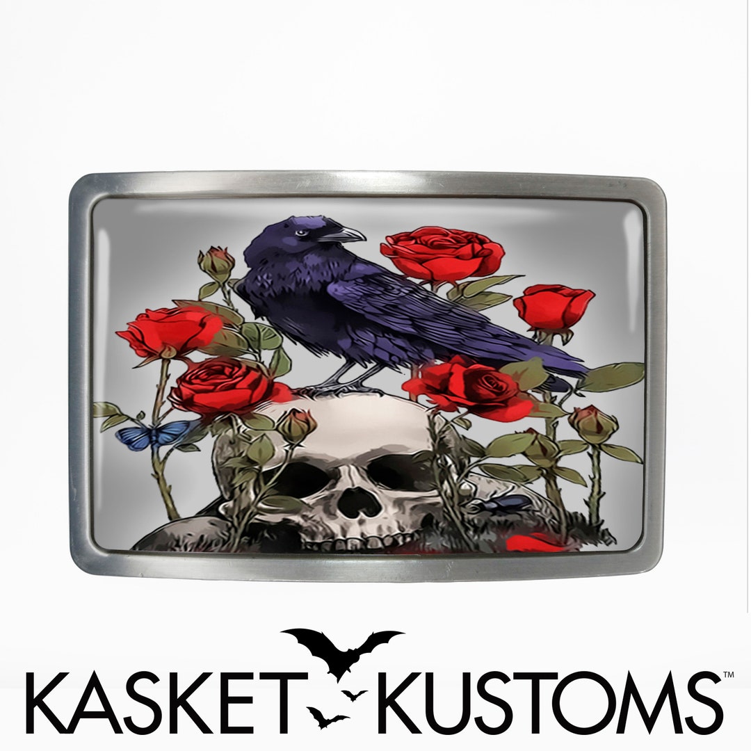 Memento Mori Belt Buckle - Raven and Skull Gothic Horror Halloween Belt ...