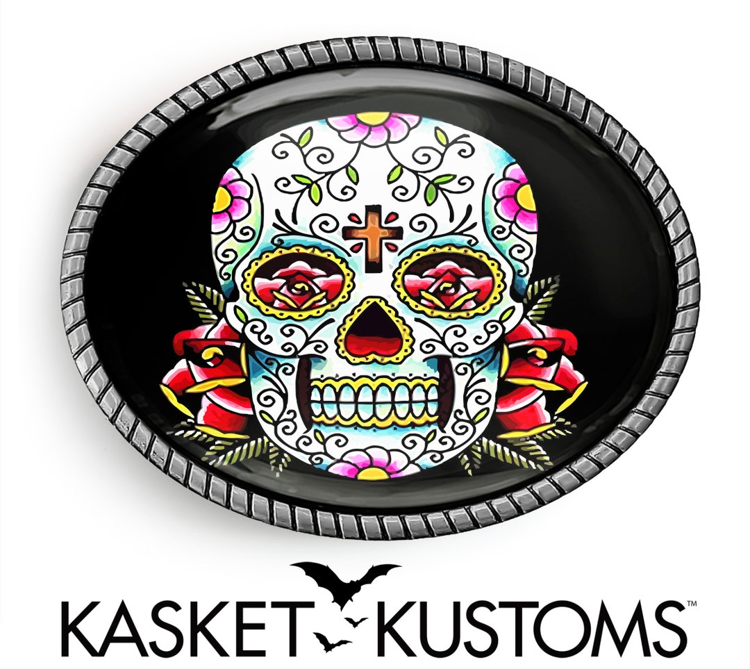 Day of the Dead Belt Buckle - Dia De Los Muertos Sugar Skull Belt ...