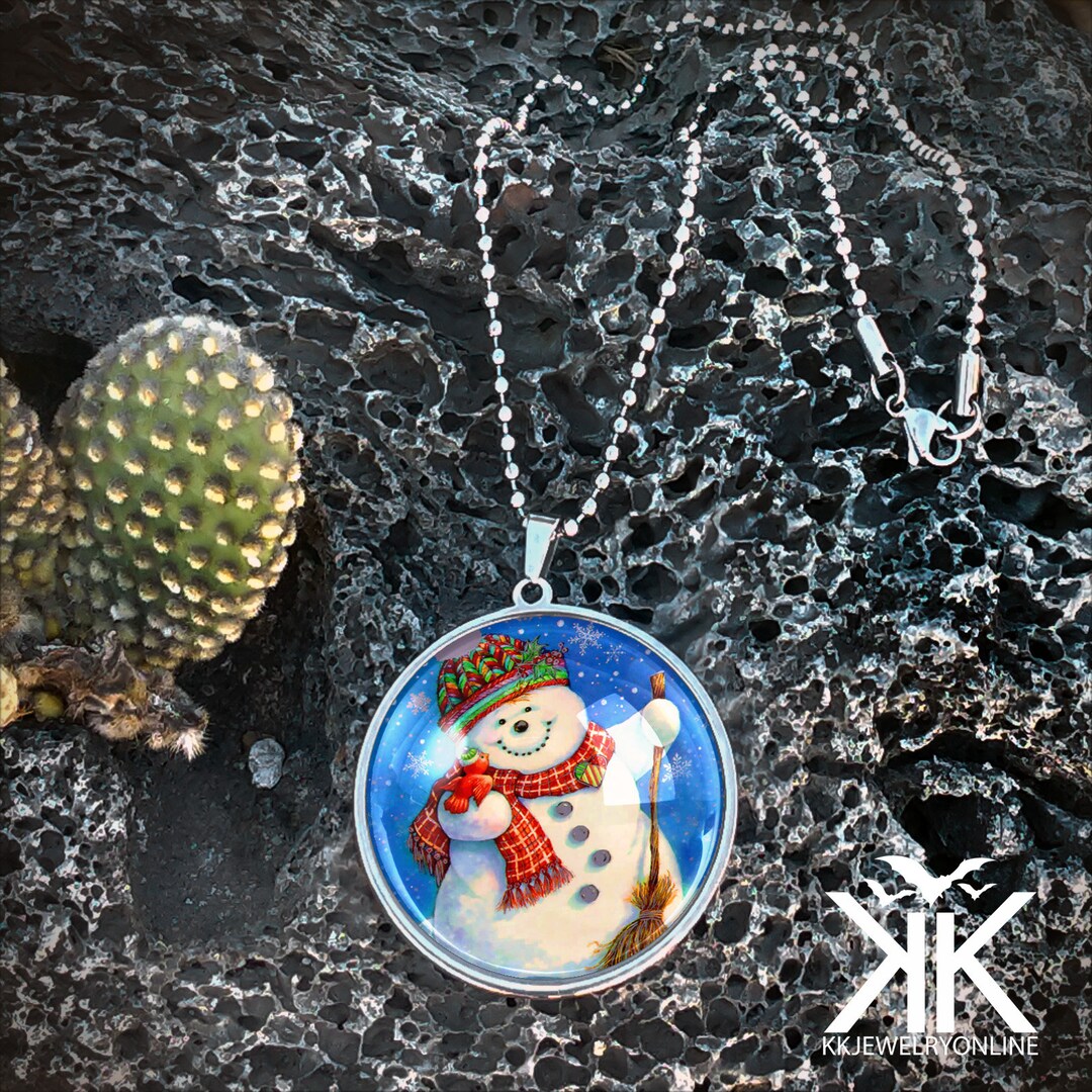 Large Frosty the Snowman Pendant - Christmas Handmade Silver Necklace ...