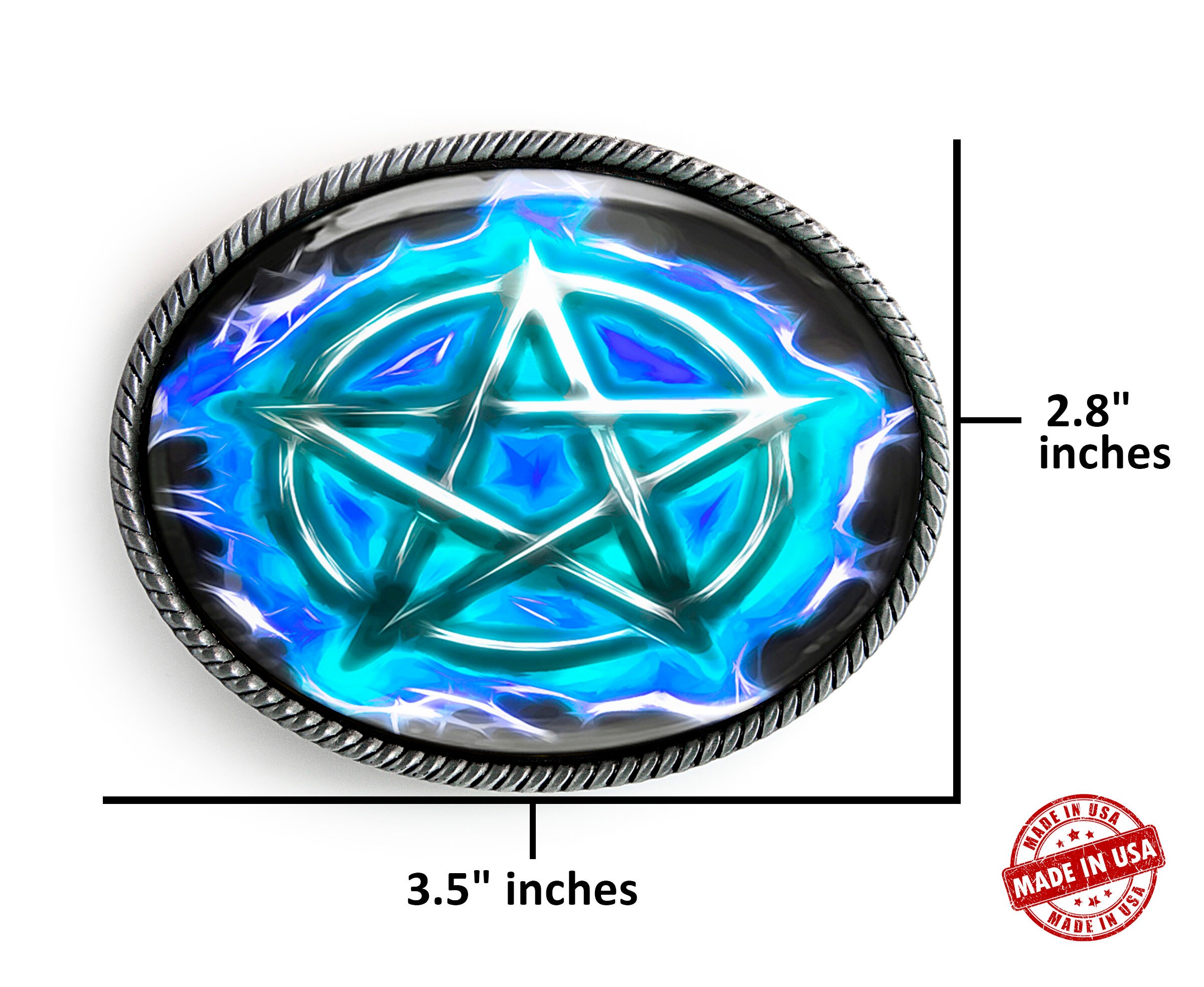 Blue Flaming Pentagram Belt Buckle Gothic Occult Pentacle | Etsy