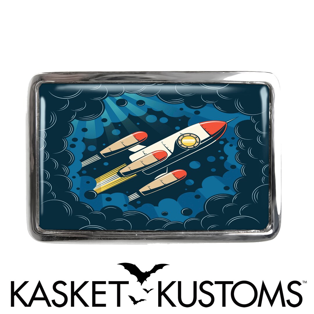 Rocketship Belt Buckle - Retro Spaceship Illustration Belt Buckle - 762 ...