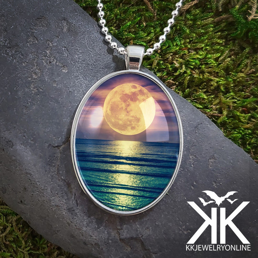 Full Moon Pendant - Celestial Lunar Reflection Silver Handmade Necklace ...