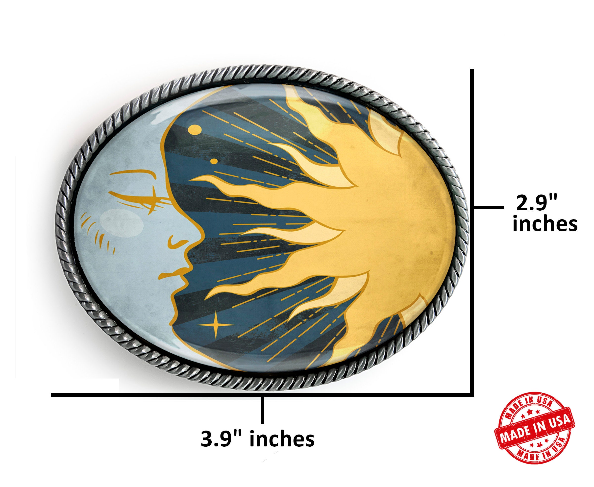 Sun and Moon Belt Buckle - Celestial New Age Art Gold or Silver Buckle ...