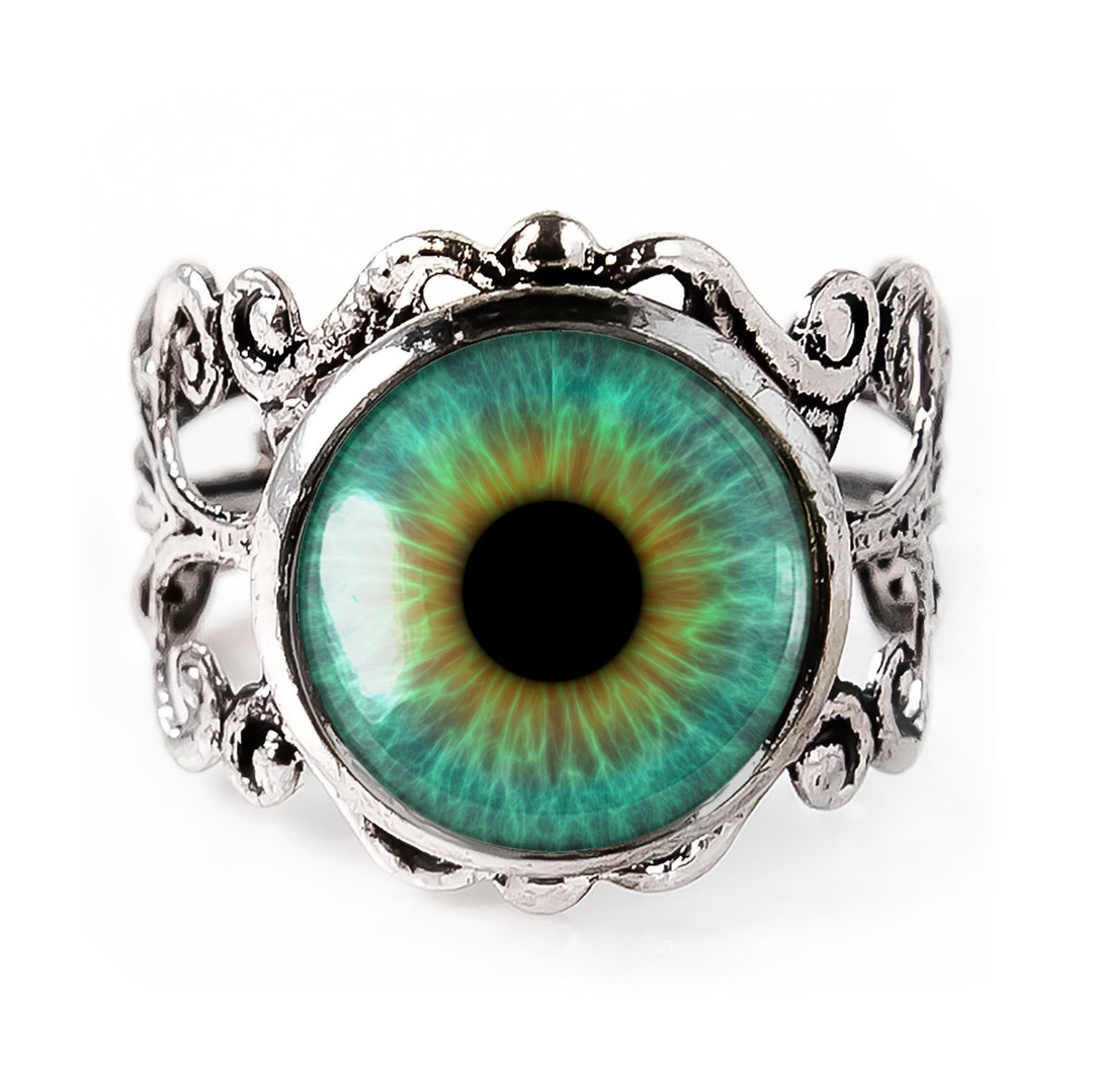 Green Glass Eye Ring - Human Eyeball Taxidermy Adjustable Filigree Ring ...