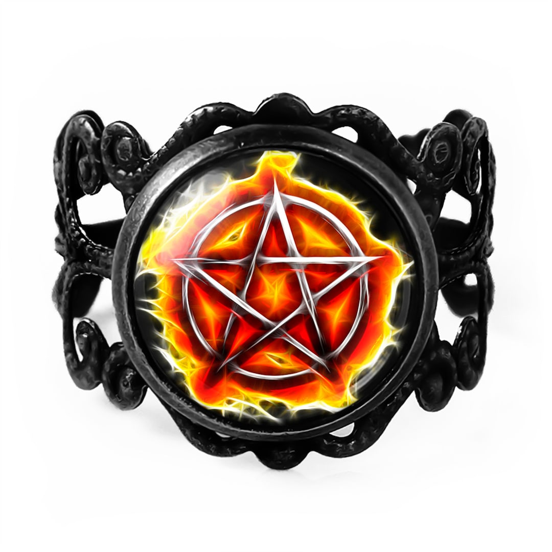 Flaming Pentagram Ring - Red Pentacle Adjustable Filigree Ring - 328 - Etsy