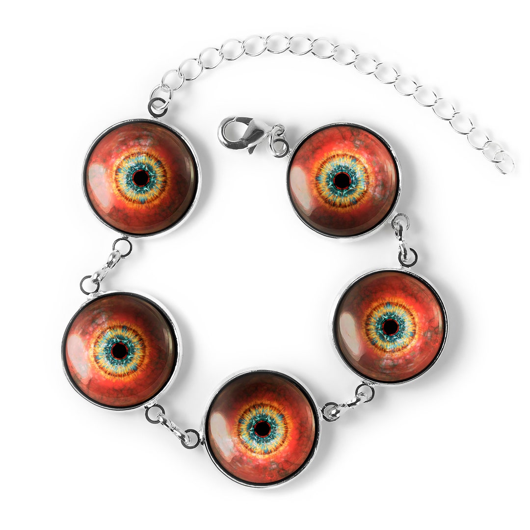 Red Monster Eyeball Bracelet - Demon Eyes Silver Charm Bracelet - SRCB ...