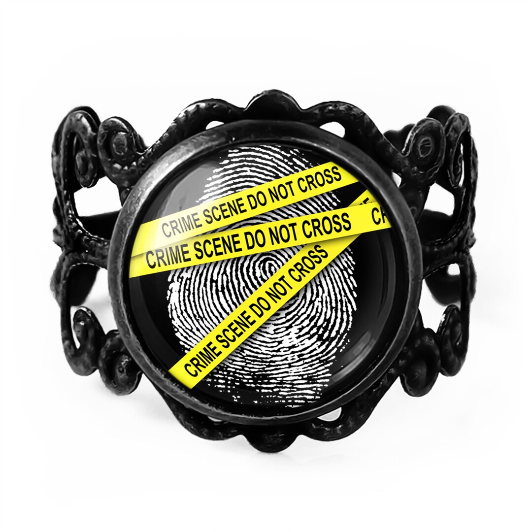 CSI Fingerprint Ring Forensic Crime Scene Adjustable Filigree Ring 146 ...