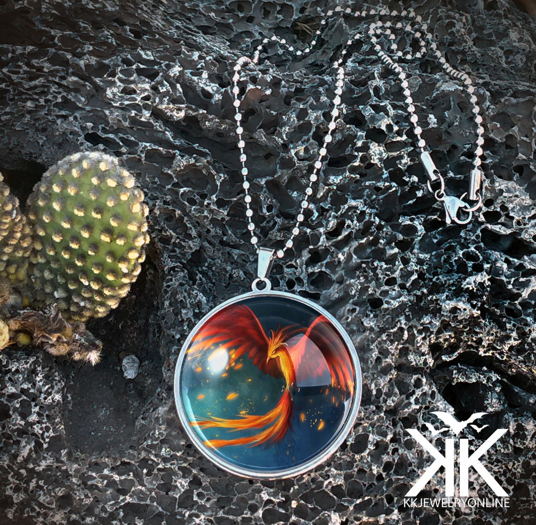 Large Phoenix Rising Pendant - Greek Mythology Handmade Silver Necklace ...