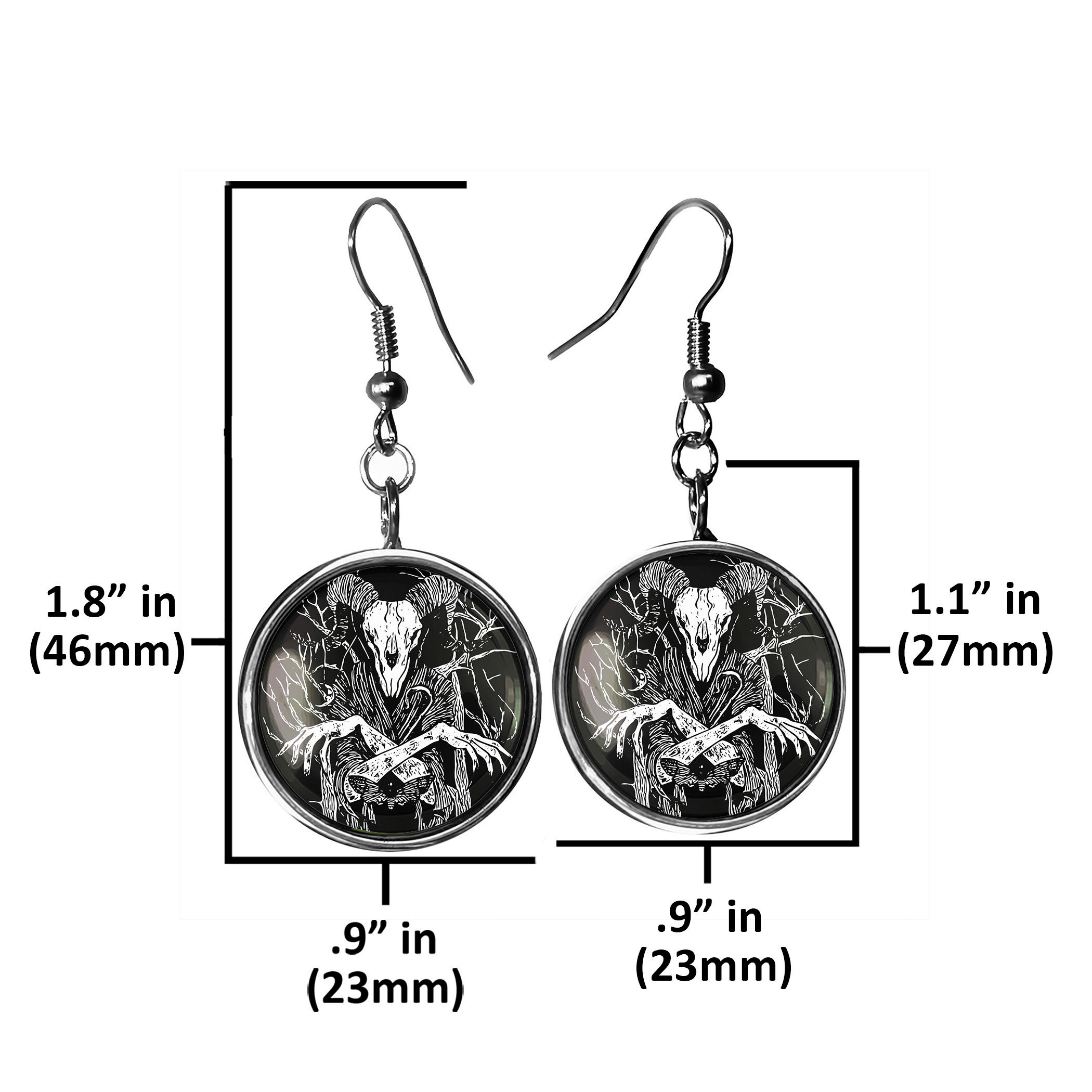 Baphomet Earrings - Satanic Occult Witchcraft Silver Drop Dangle ...