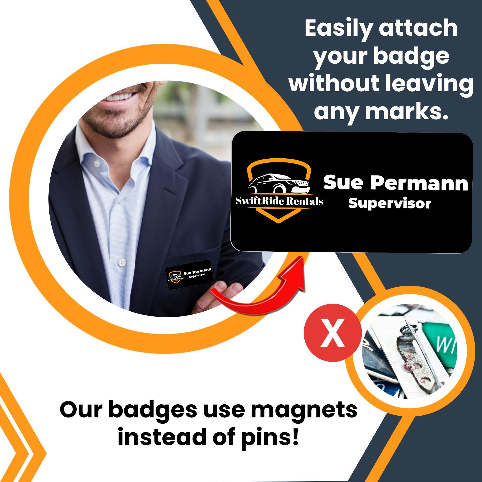 Magnet Me up Custom Printed Magnetic Name Tag Badge With Logo, 1.5x3 ...