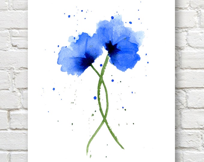 Blue Poppies Art Print Flower Wall Decor Floral Watercolor | Etsy