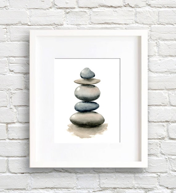 Stacked Rocks Art Print Wall Decor Watercolor Painting | Etsy