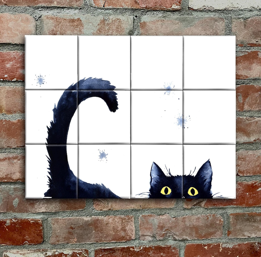Black Cat Ceramic Tile Mosaic - Cat Tile Mosaic Backsplash - Cat Lover ...