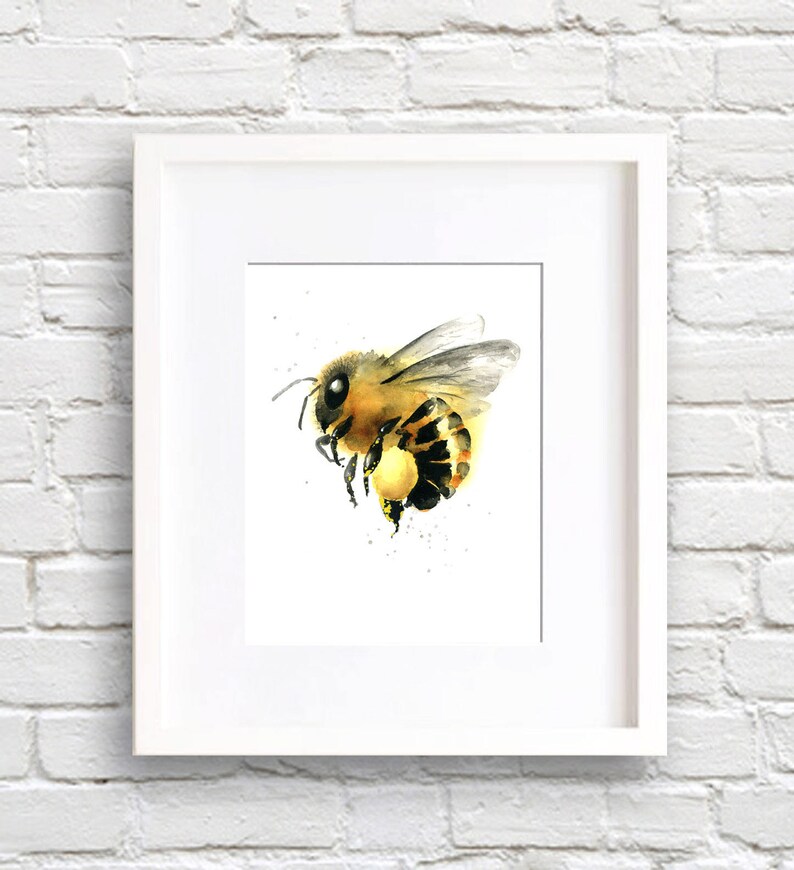 Honey Bee Art Print Wall Decor Watercolor Painting - Etsy