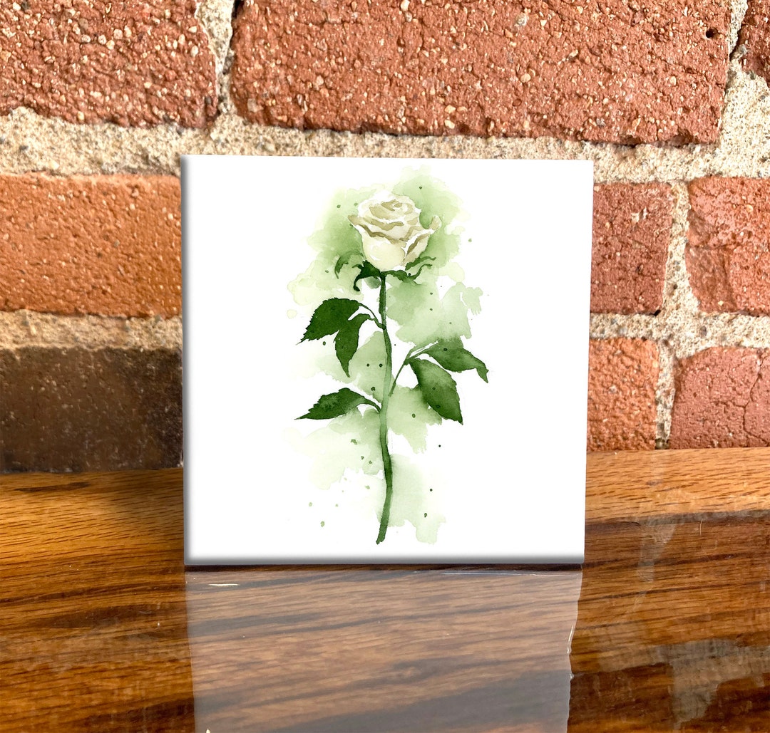 White Rose Ceramic Tile - Flower Decorative Tile - Plant Lover Gift ...