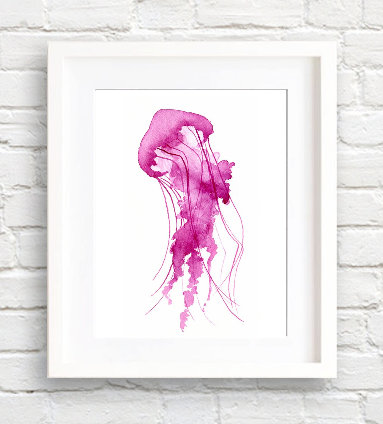 Pink Jellyfish Art Print Wall Decor Watercolor Painting | Etsy