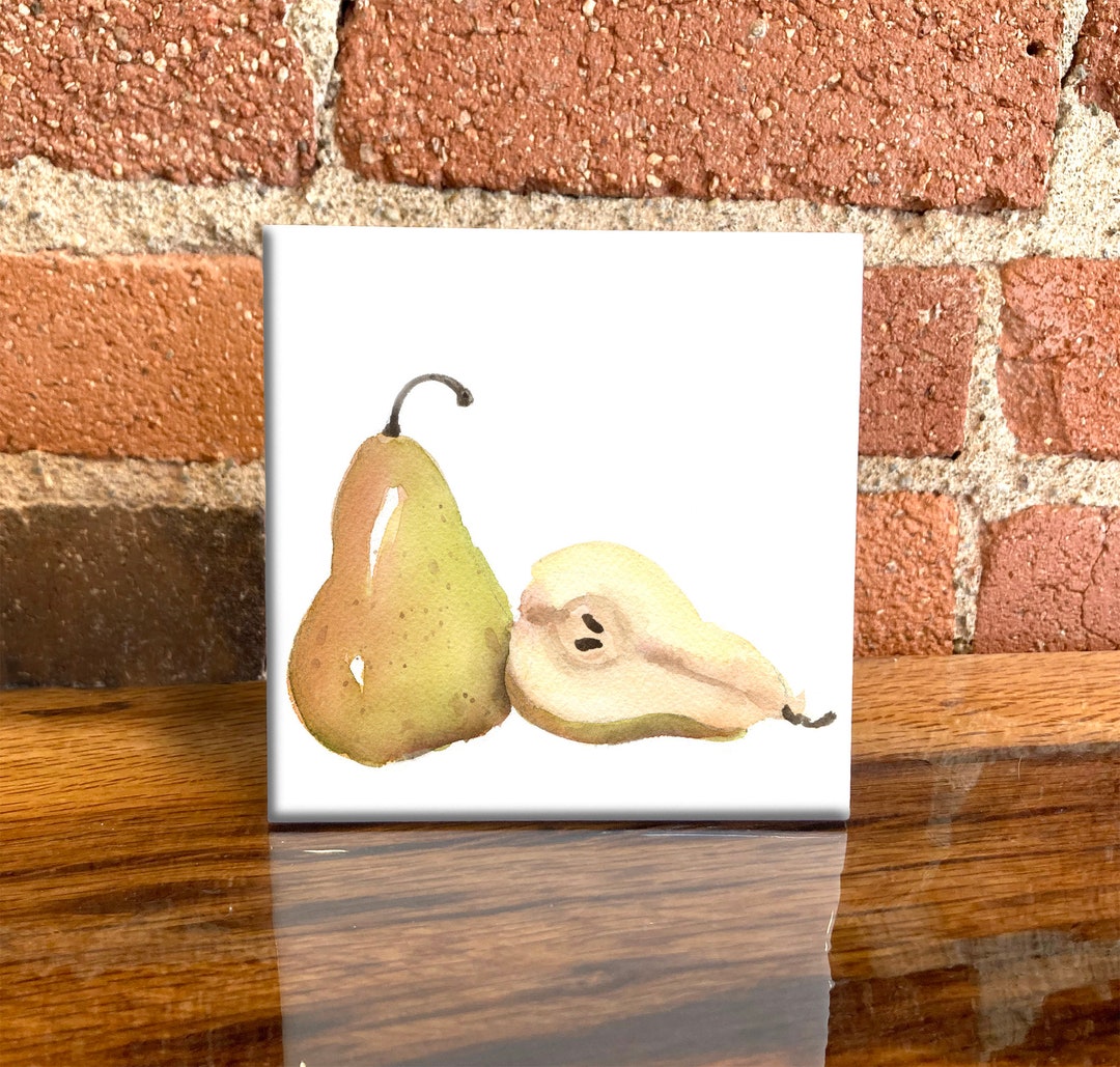 Pear Ceramic Tile: Decorative Food Art, Kitchen Coaster - Etsy