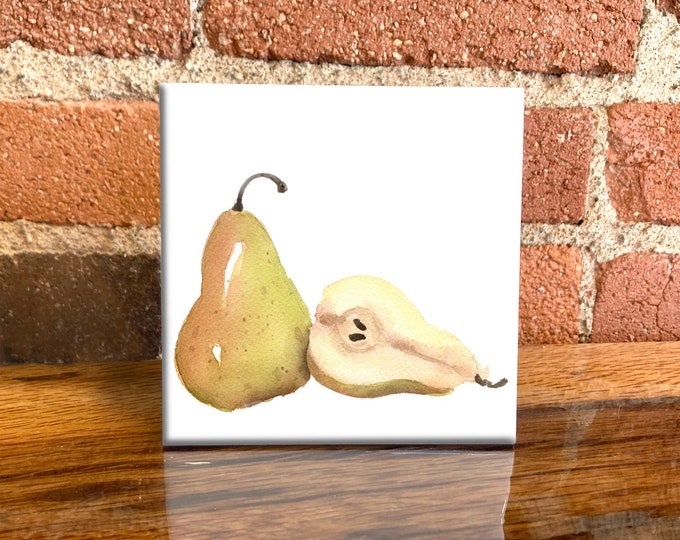 Handmade 2x2 Ceramic Pear Tile Comes With a Hanger on the Back or Ready ...