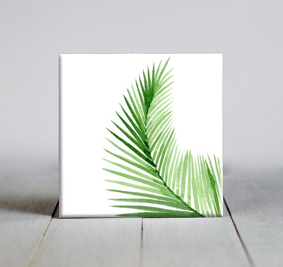 Palm Leaf Ceramic Tile Palm Leaf Decorative Tile Nature - Etsy