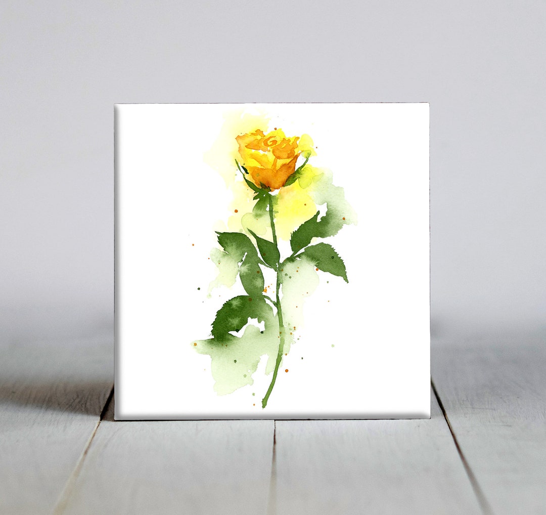 Yellow Rose Ceramic Tile - Flower Decorative Tile - Plant Lover Gift ...