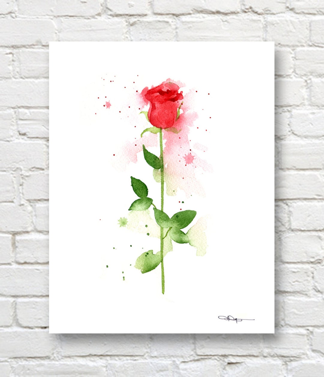 Single Red Rose Art Print - Red Flower Wall Decor - Floral Watercolor ...