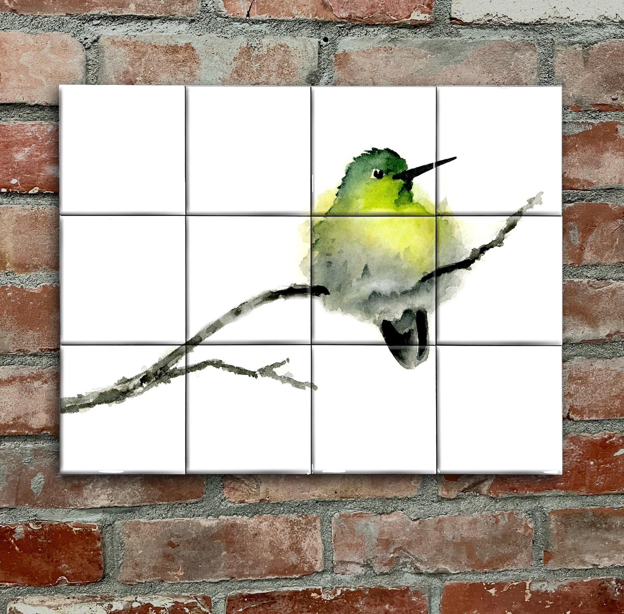 Hummingbird Ceramic Tile Mosaic: Watercolor Bird Art Backsplash - Etsy