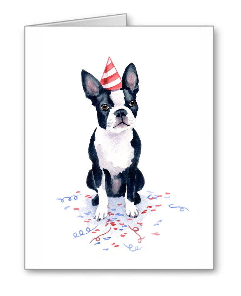 Boston Terrier Birthday Card 6-pk Note Cards Watercolor | Etsy