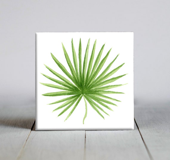 Palm Leaf Ceramic Tile Palm Leaf Decorative Tile Nature | Etsy