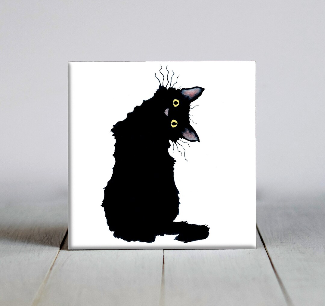 Watercolor Crazy Black Cat Ceramic Tile - Pet Lover Gift - Etsy