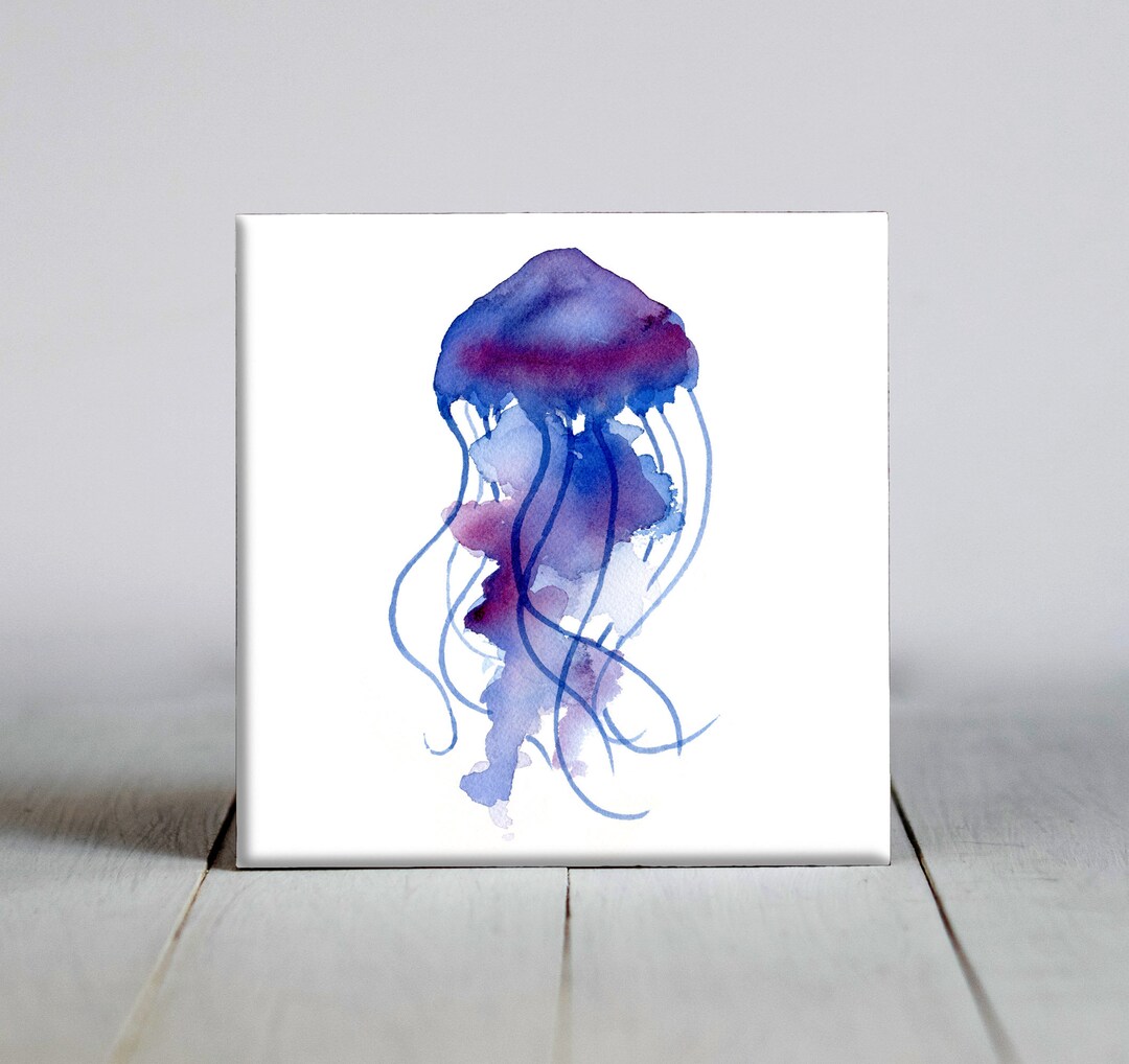 Purple Jellyfish Ceramic Tile - Jellyfish Decorative Tile - Sea Lover ...