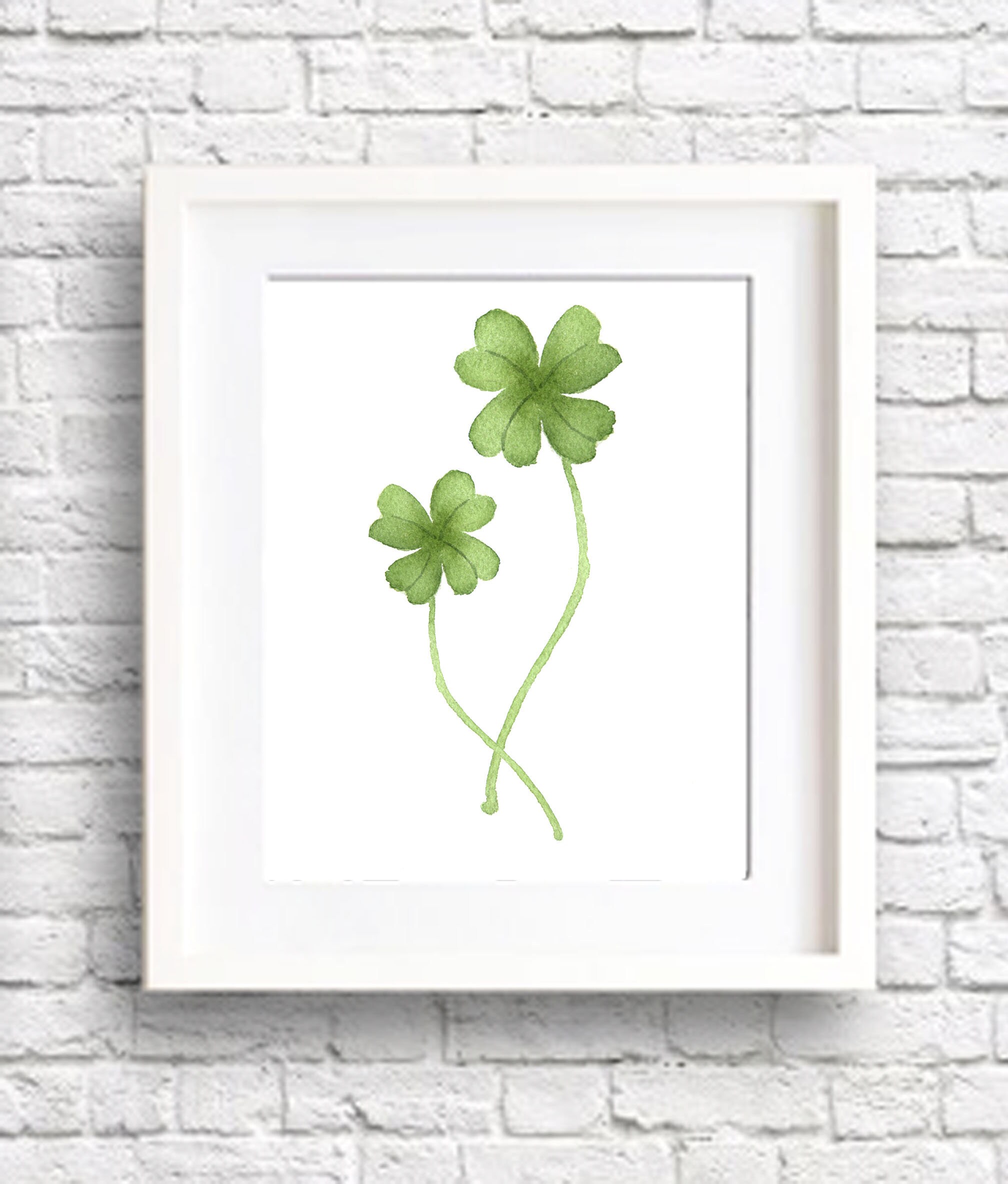 Double Four Leaf Clover Art Print - Wall Decor - Shamrock Watercolor ...