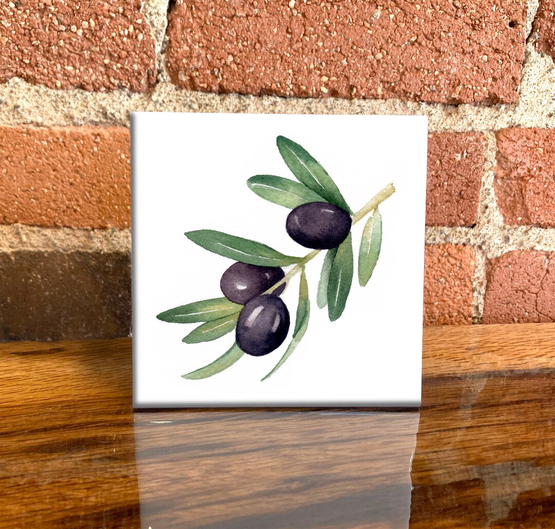 Olive Branch Ceramic Tile - Olive Decorative Tile - Plant Lover Gift ...