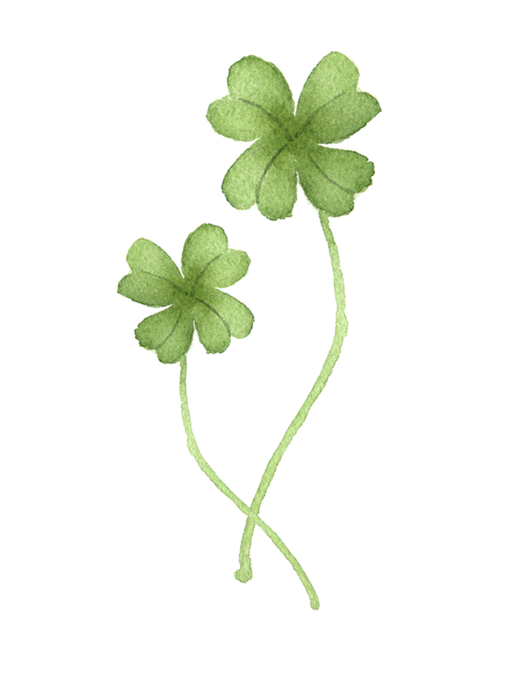 Double Four Leaf Clover Art Print - Wall Decor - Shamrock Watercolor ...